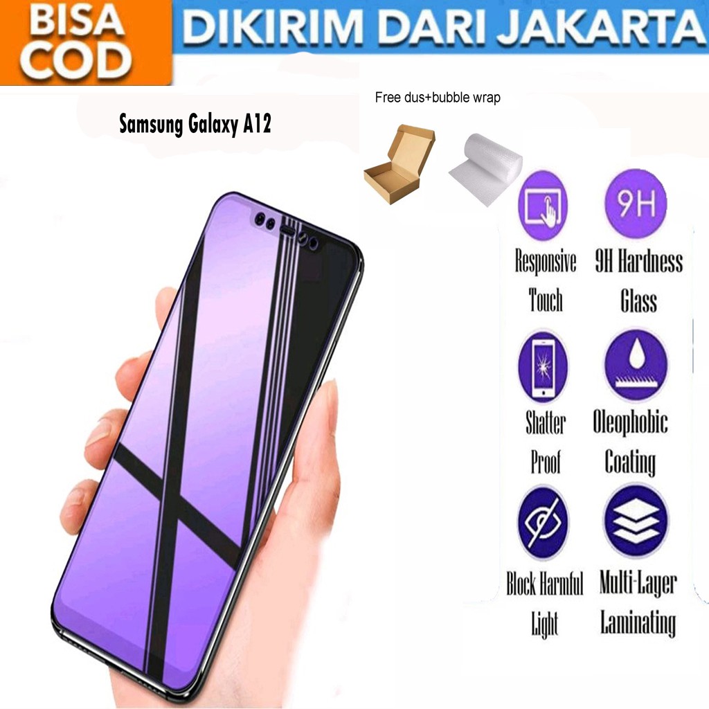 Jual Tempered Glass Samsung Galaxy A12 Matte Blue Light Anti Gores Full ...