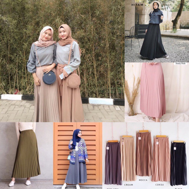 Jual PLEATS SKRIT 20 WARNA TERLENGKAP // ROK PLISKET PREMIUM // FLARE ...