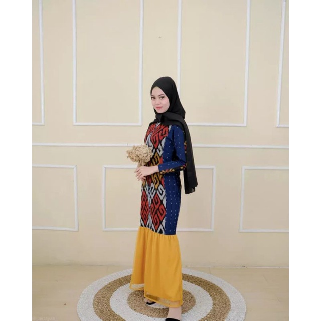 Jual Dress tenun troso jepara || Gamis tenun kekinian || baju tenun muslim wanita kombinasi ...