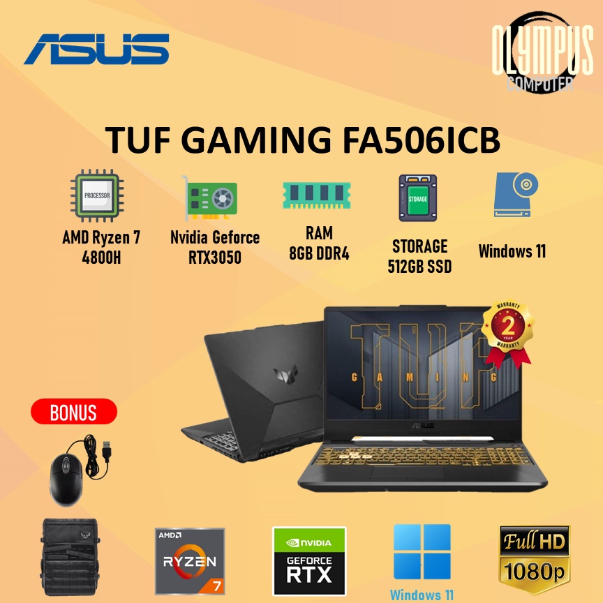 Jual Laptop Asus Tuf FA506ICB RTX3050 Ryzen 7 4800H 8GB 512SSD W11+OHS ...