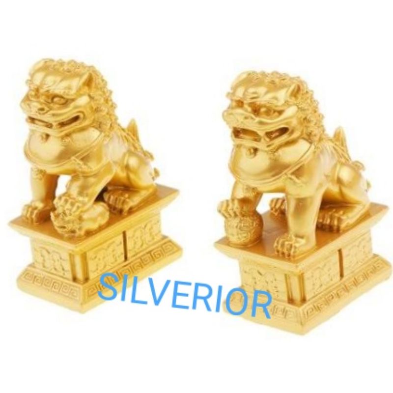 Jual Sepasang Patung Singa Emas Barongsai Fengsui Penjaga Pengawal ...