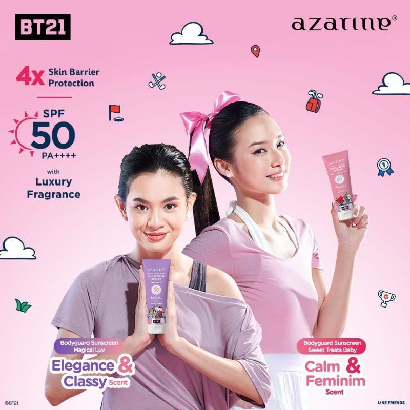 Jual AZARINE x BT21 Moisturizer Sunscreen Serum 100ml BODY GUARD SPF 50 Pa++ Body Lotion Dewasa ...