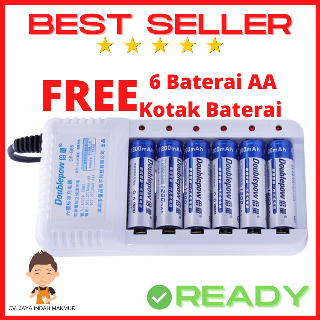 Jual Charger DOUBLEPOW Slot 6 AA dan AAA BATU BATERAI RECHARGEABLE NIMH ...