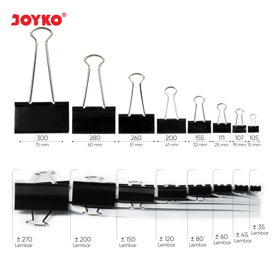 Jual JOYKO BINDER CLIP 300 75MM PALING BESAR / KLIP PENJEPIT KERTAS PALING BESAR NO.300 MURAH ...