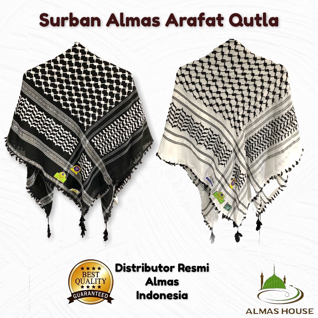 Jual Sorban Palestina Keffiyeh Almas Arafat Qutla | Surban Arafat Hitam ...