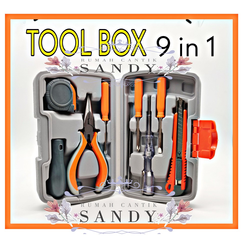 Jual TOOL BOX / TOOL KIT 9 in 1 ~ Meteran, Obeng , Tang, Test Pen ...