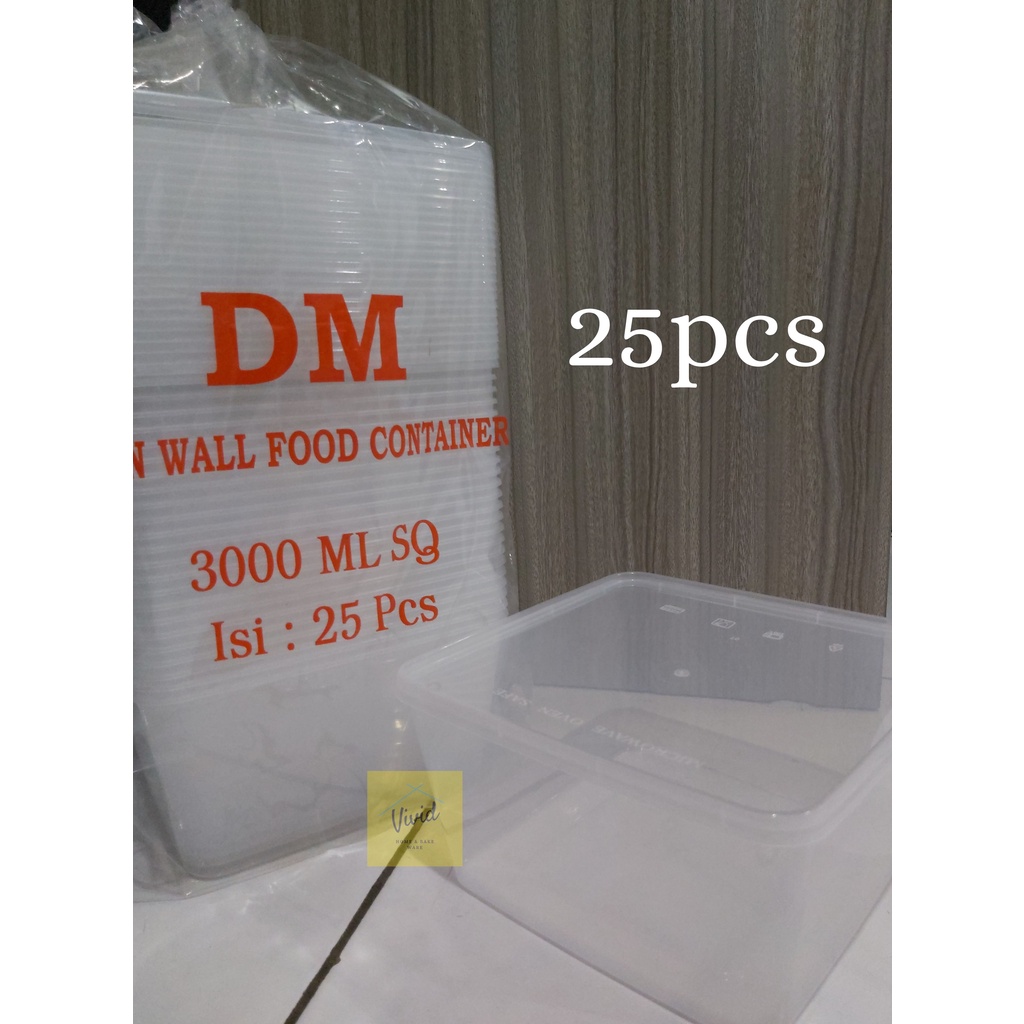 Jual Kotak Plastik Segi Thinwall DM 3000 SQ Square - Kotak Makan ANTI PECAH (25 pcs) | Shopee ...