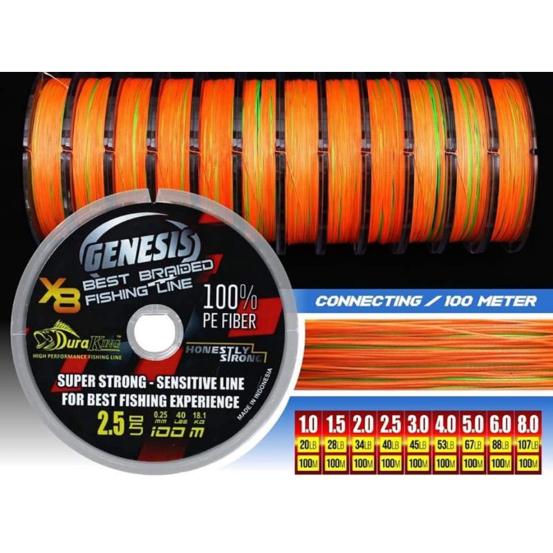 Jual Senar pancing PE braid pe genesis duraking x8 100M senar pe ...
