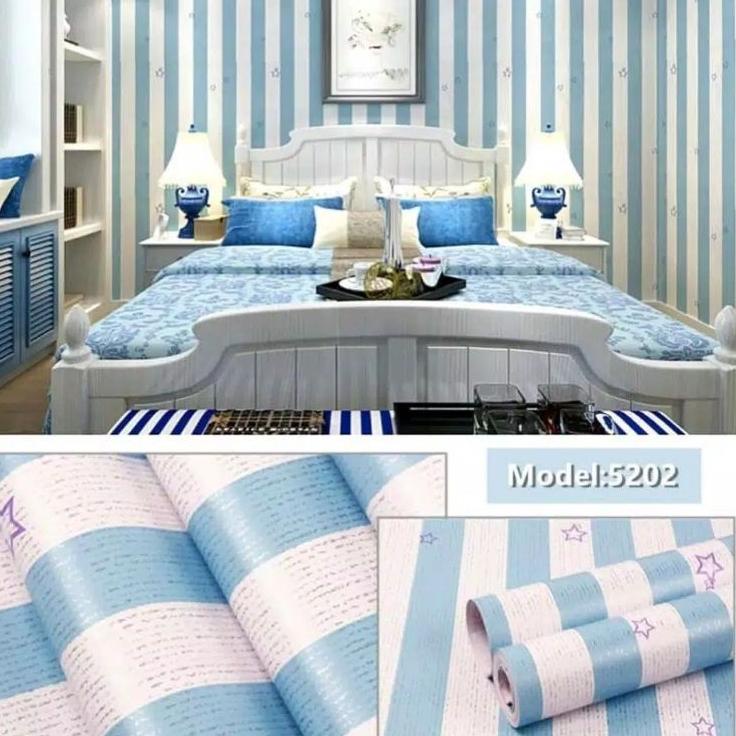 Jual Kejutan Menarik Wallpaper Dinding Motif Bintang Garis Biru Putih