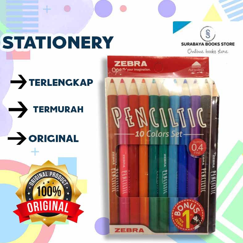 Jual BALLPOINT FINE 0.4 ZEBRA PENCILTIC SET (ISI 10 COLORS) | Shopee ...