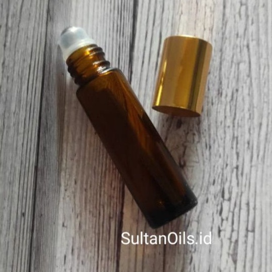 Jual BOTOL KACA ROLLER AMBER TEBAL TUTUP GOLD EMAS BOLA STAINLESS ...