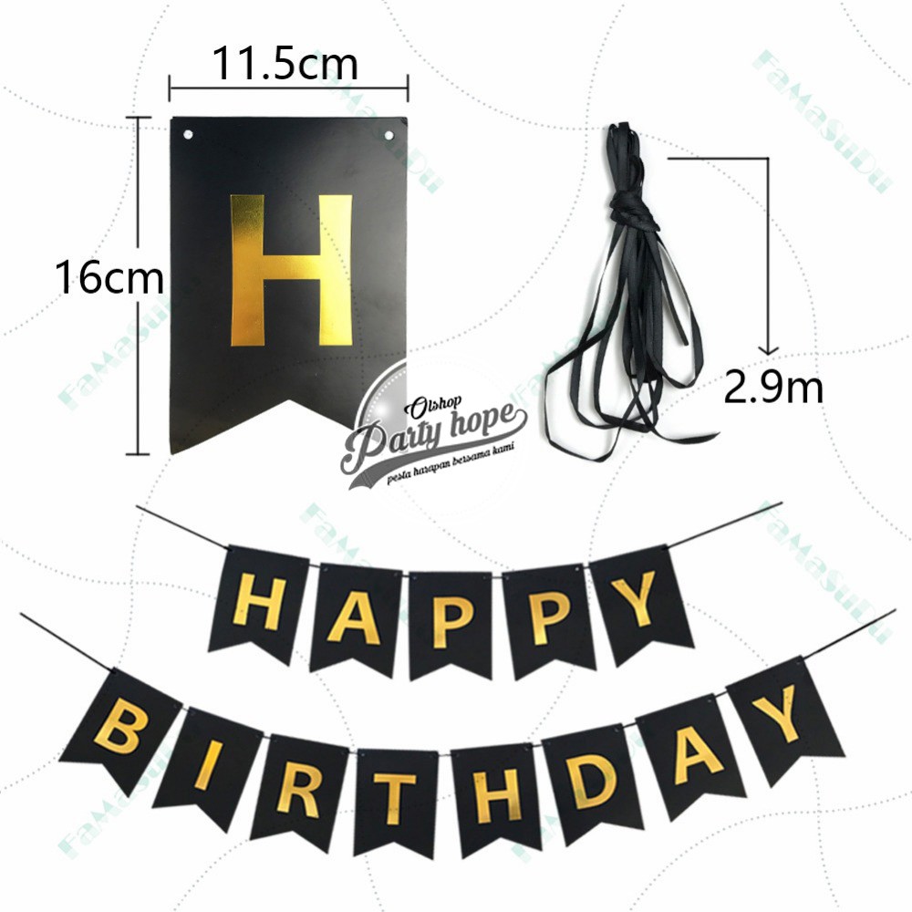 Jual Banner happy birthday hitam / bunting flag ultah hitam tulisan ...