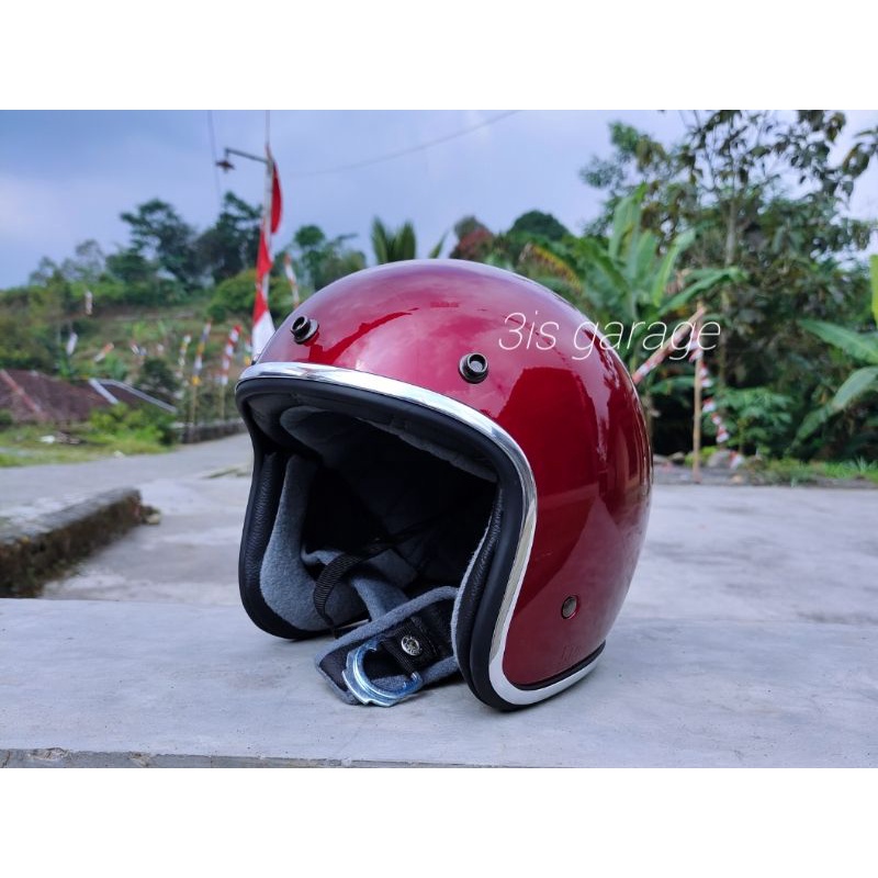Jual HELM BOGO CUSTOM SLIMM HEAD RETRO KLASIK BUSA KULIT LIST CROM ...