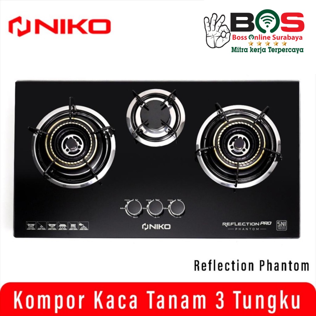 Jual Niko Kompor Kaca Tanam Niko Reflection Pro Phantom Kompor Niko 3 Tungku | Shopee Indonesia