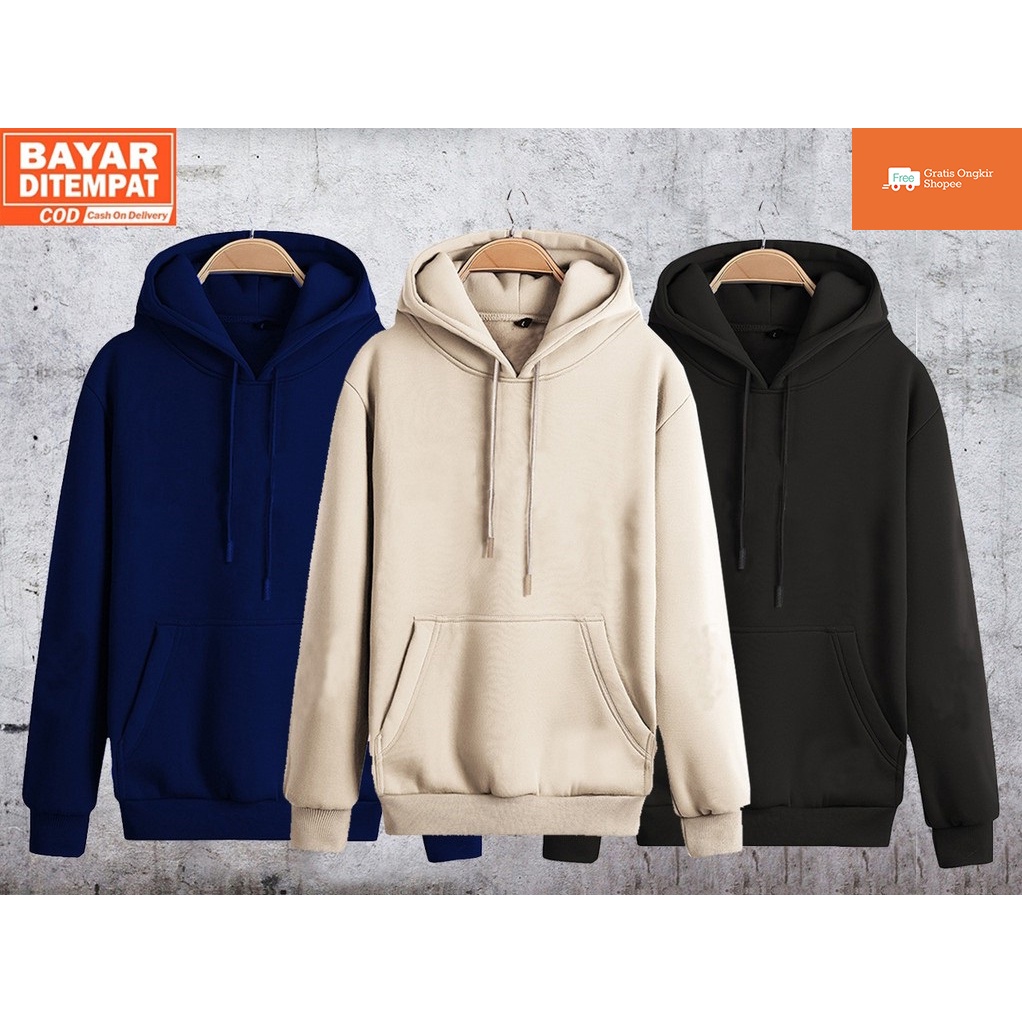 Jual Jaket Sweater Polos Hoodie Jumper Pria & Wanita Warna Hitam Putih ...