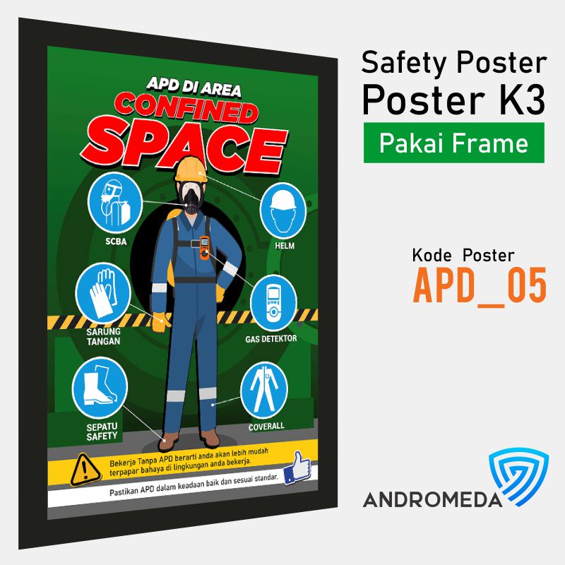 Jual Safety Poster K3 : Confined Space APD Evakuasi Terbatas + Frame ...