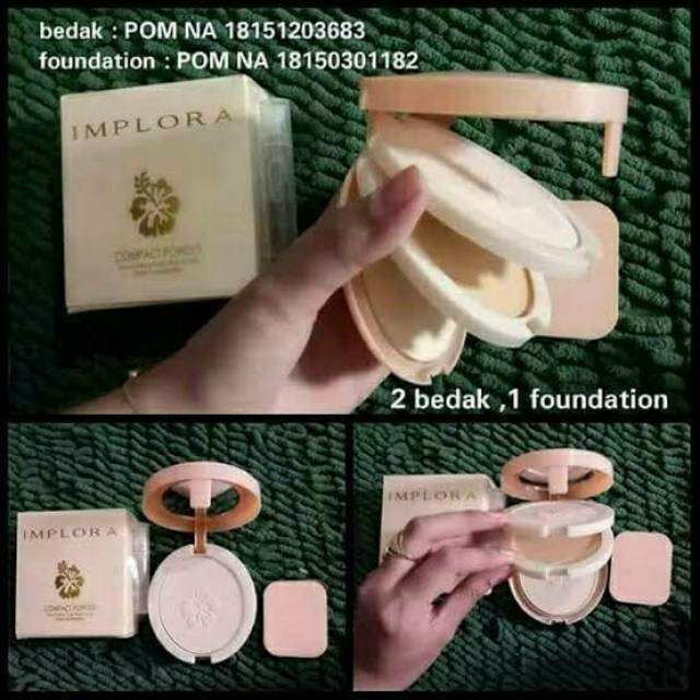 Jual Bedak 3in1 implora compact powder / bedak + foundation implora 3 ...