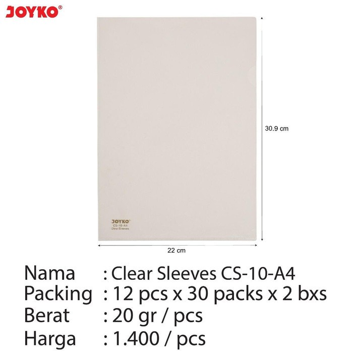 Jual Clear Sleeves / Map L Bening Transparan Joyko CS-10-A4 | Shopee ...