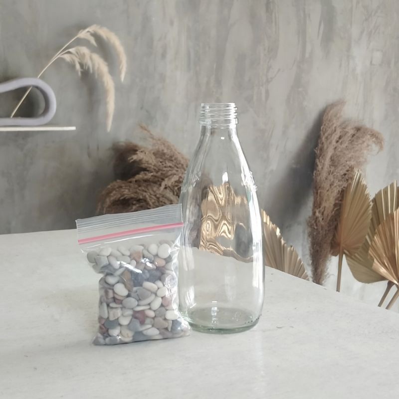 Jual vas bunga kaca + batu alam / vas botol kaca / vas kaca bening ...