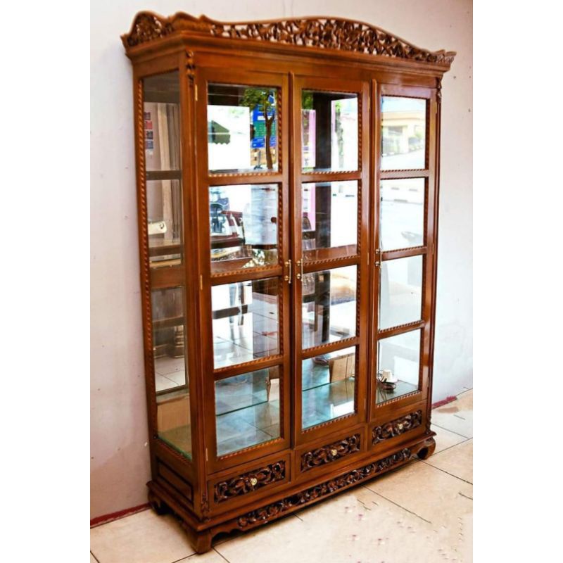 Jual lemari hias pajangan palembang kayu jati perhutani | Shopee Indonesia