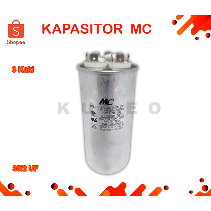 Jual Capasitor MC 35+2 uf - KAPASITOR AC MC 35+2UF - kapasitor mc 3Kaki | Shopee Indonesia