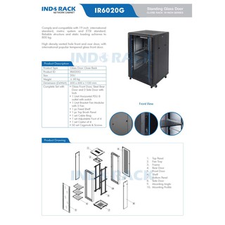 Jual INDORACK IR6020G CLOSE RACK 20U DEPTH 600MM GLASS DOOR - RACK ...