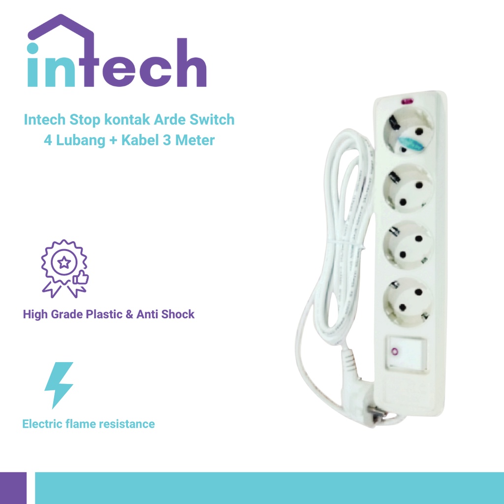 Jual Intech Stop kontak Arde Switch 4 Lubang + Kabel 3 Meter | Shopee Indonesia