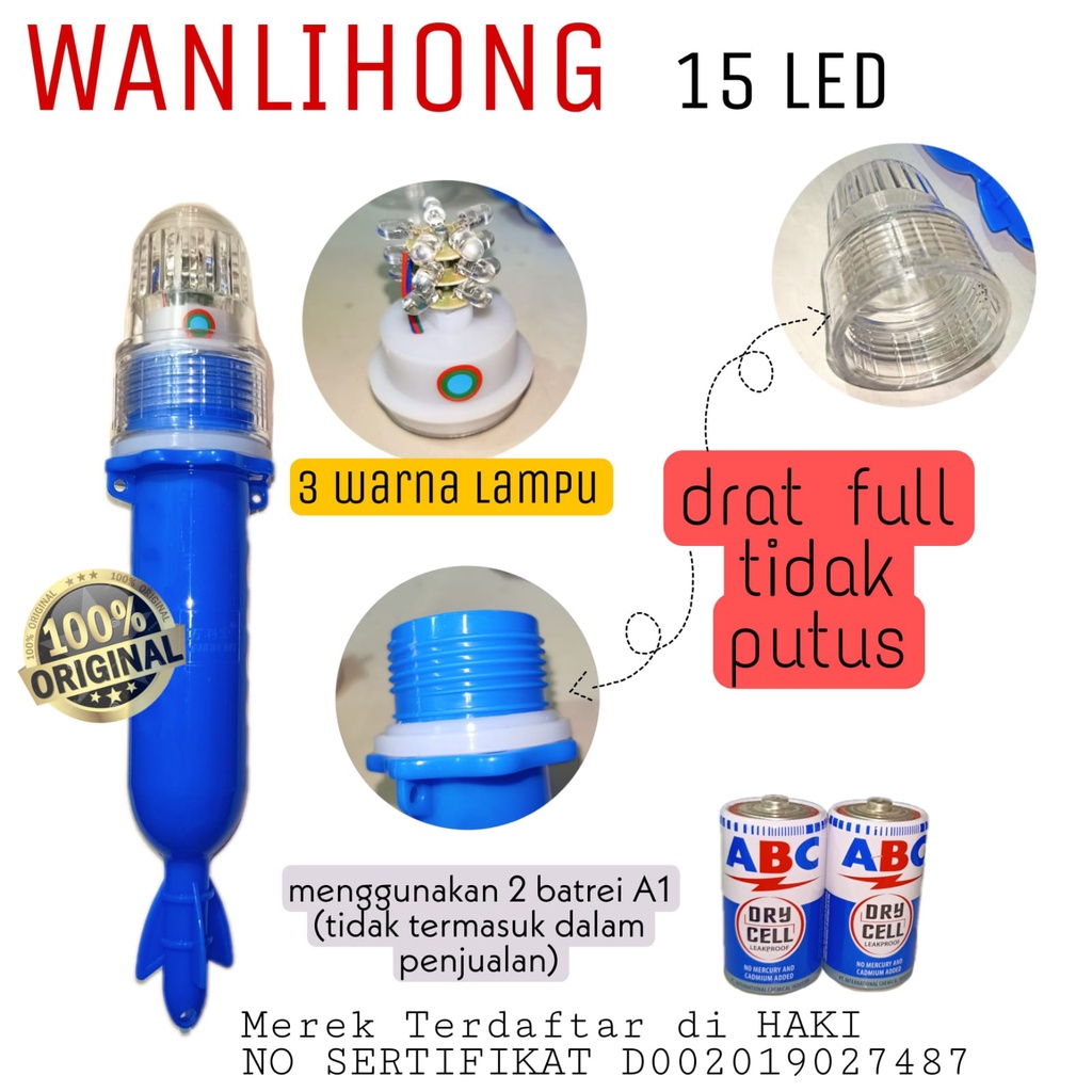 Jual Lampu Nelayan Torpedo Fisnet Sight 15 LED 3 warna Lampu WANLIHONG ...