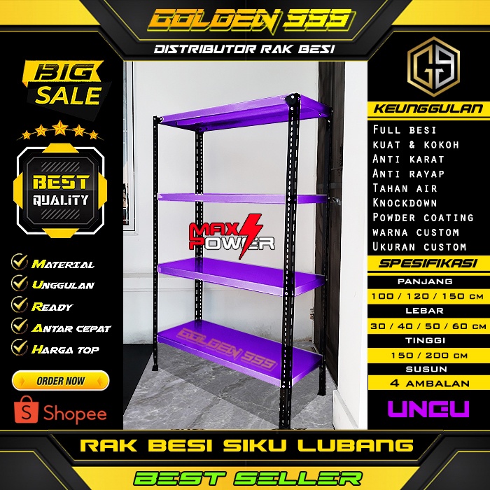 Jual Rak besi siku lubang I 40x150x150 cm I rak 4 susun I rak dapur I ...