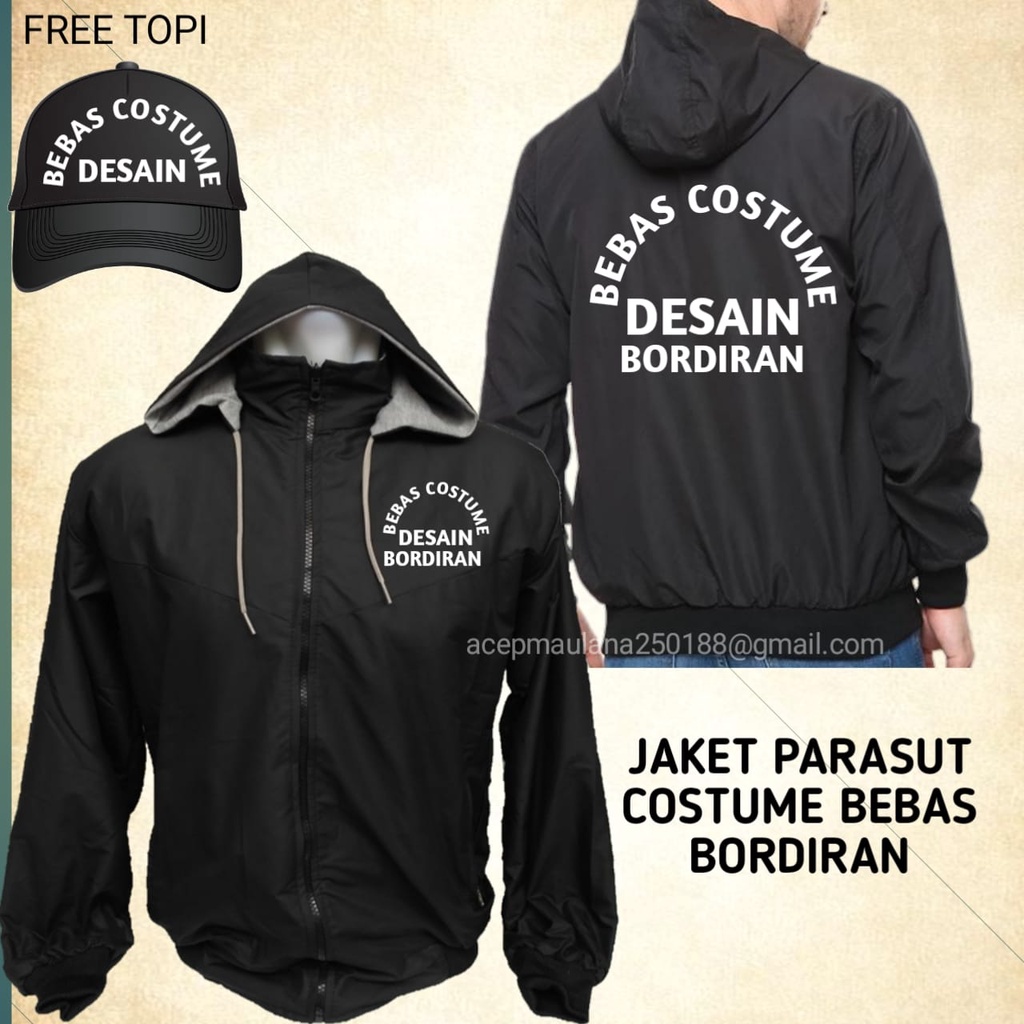 Jual JAKET PARASUT COSTUME DESAIN BEBAS MENGGUNAKAN BORDIR NILON FREE ...