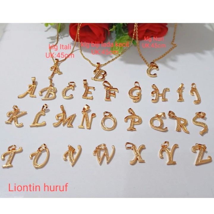 Jual kalung + Liontin Huruf Inisial A - Z Permata Zircon Gold Menawan ...