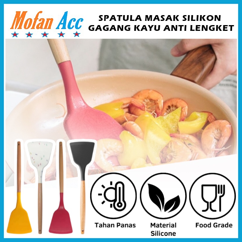 Jual Spatula Silikon Gagang Kayu 32Cm / Sutil Masak Untuk Goreng Tumis Tahan Panas Anti Baret ...
