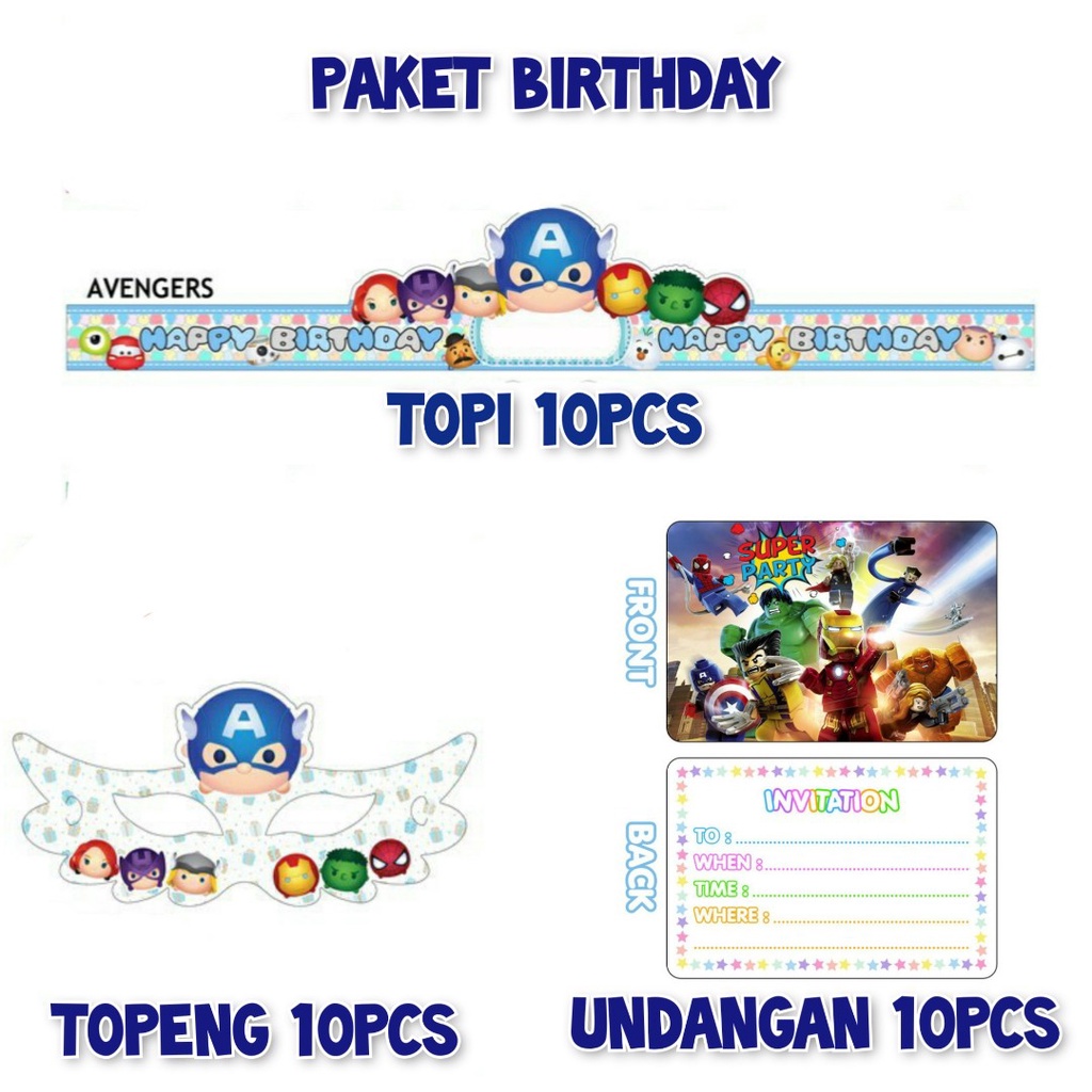 Jual AVENGERS Paket Birthday topi Avengers topeng undangan Paket ...