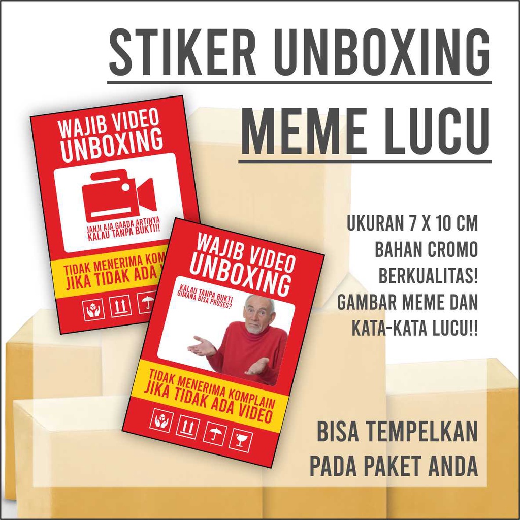 Jual Stiker Video Unboxing Untuk Paket Dengan Gambar Meme Lucu kekinian ...