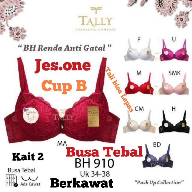 Jual TALLY 910 Bra BH Berkawat Busa Tebal Push Up Cup B Brokat Kait 2 ...