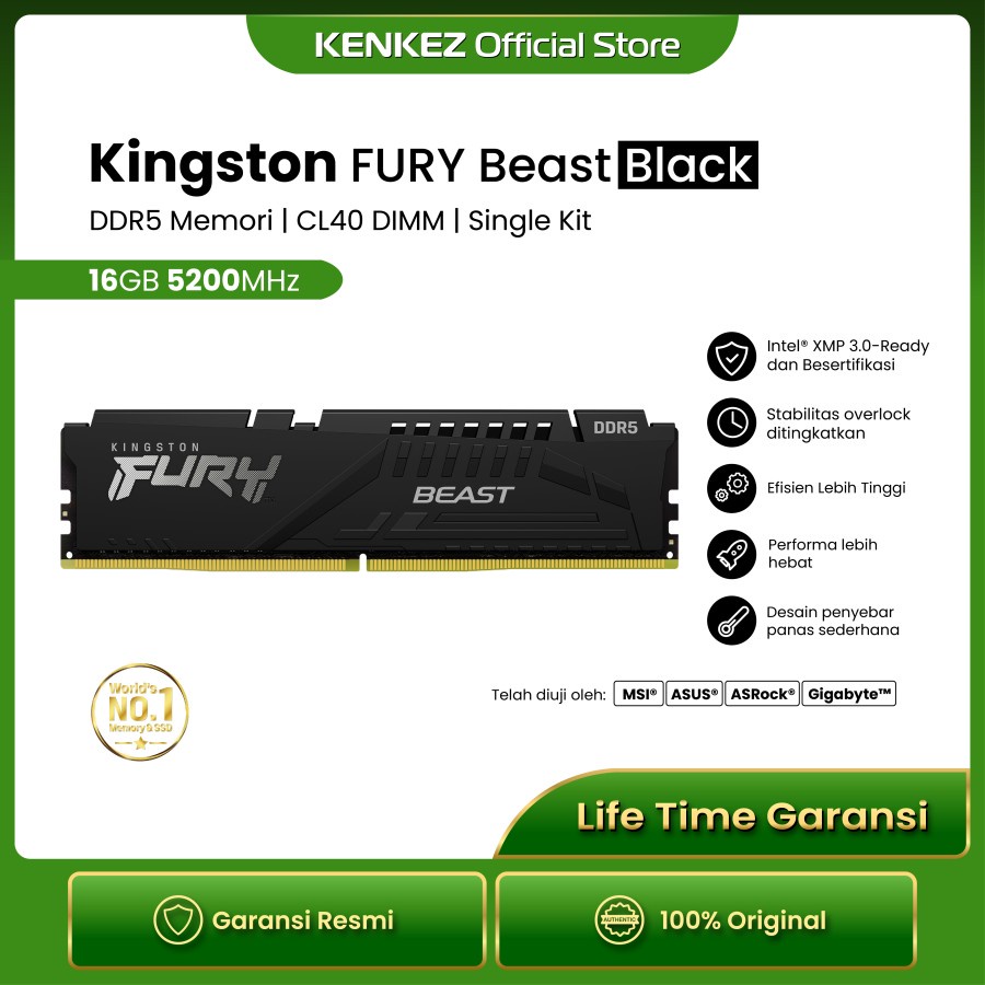 Jual RAM Kingston Fury Beast 5200Mhz DDR5 16GB | Shopee Indonesia