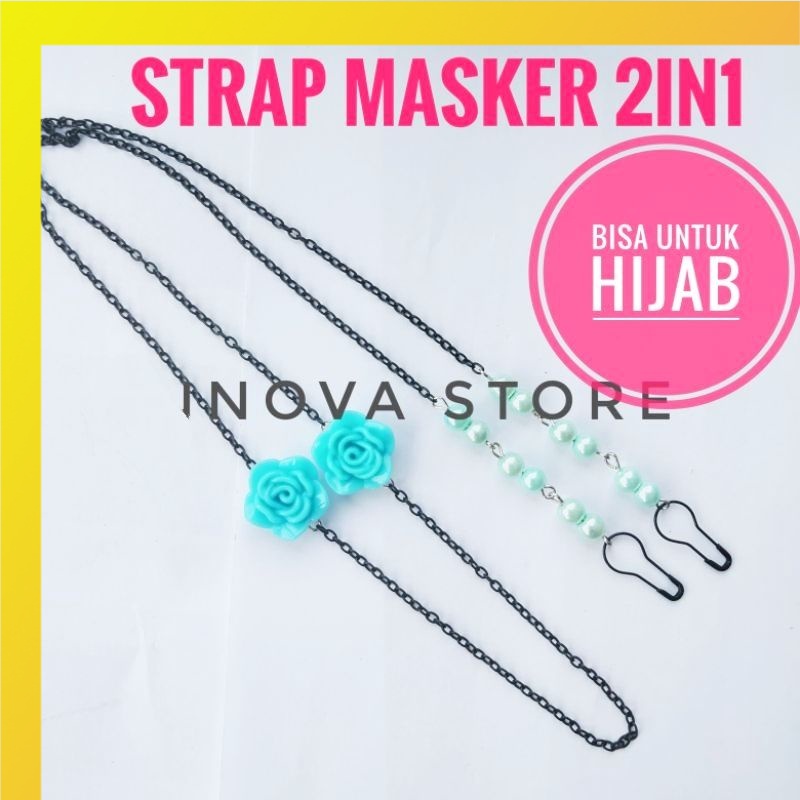Jual NEW strap masker hijab 2 in 1 fallin mutiara sesuai warna mawar ...