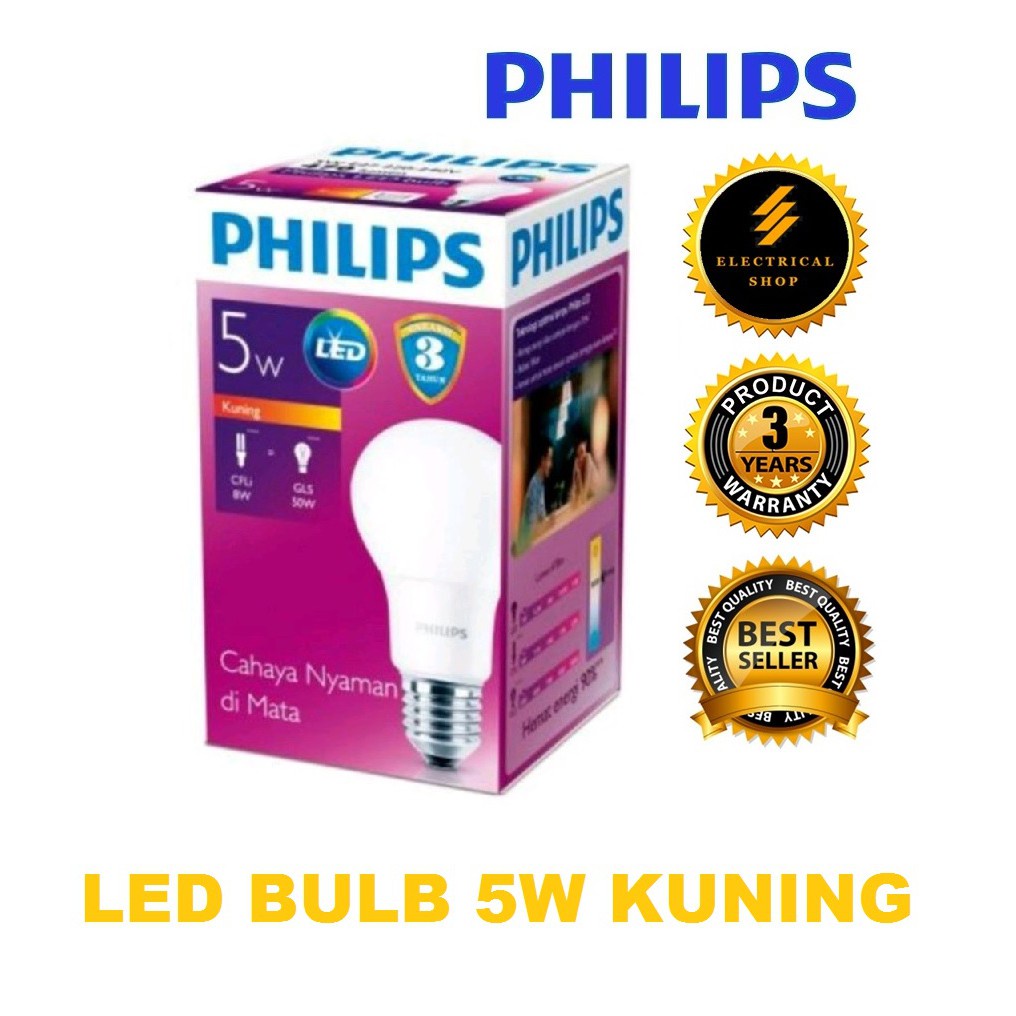 Jual Lampu Bohlam LED Philips 5 Watt Kuning / Warm White | Shopee Indonesia