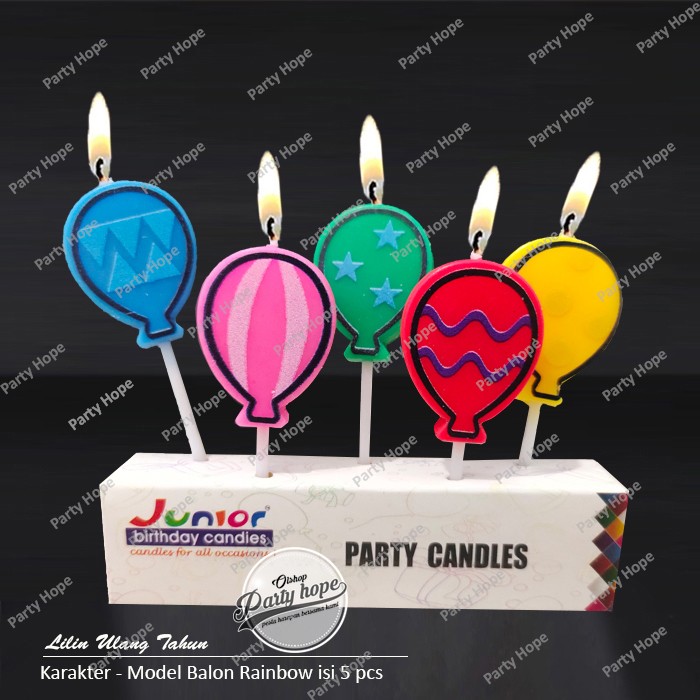 Jual lilin karakter balon rainbow / lilin ulang tahun balon warna warni ...