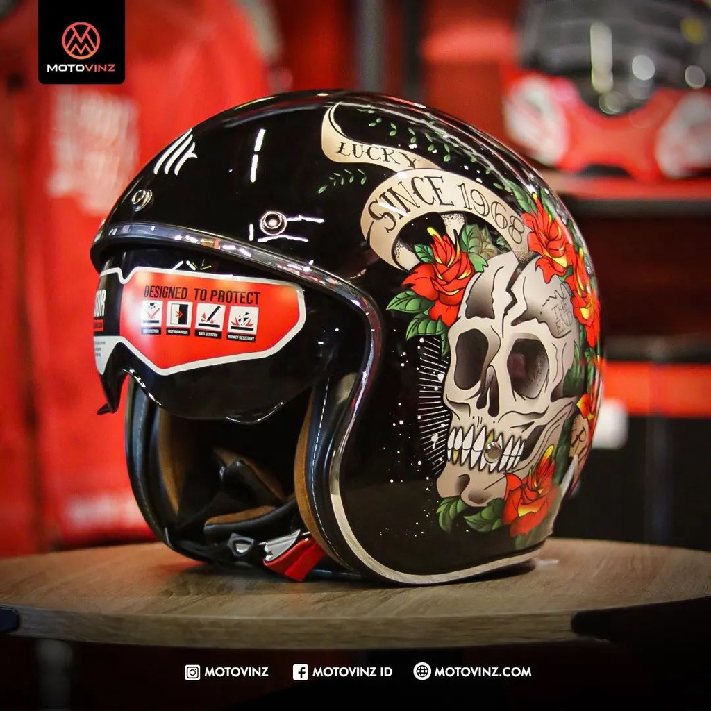 Jual Helm Half Face MT Helmets Lemans SV Skull Roses A1 Retro Original ...