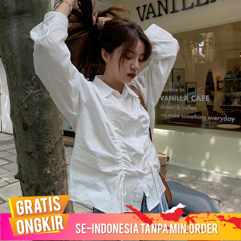 Jual Pakaian Wanita 2021 Korea Perban Gaun Desain In Tren Putih Kerah ...