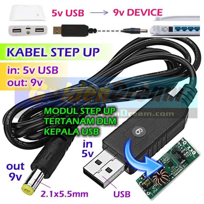 Jual Kabel Step Up USB 5v to 9v DC Adapter Power Supply Catu Daya ...