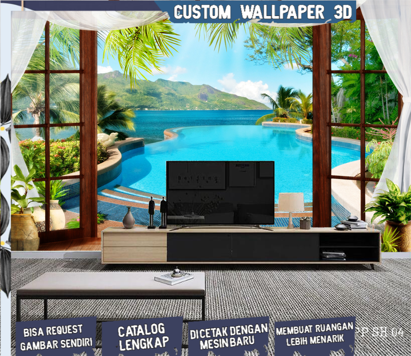 Jual Tempat Print Custom wallpaper dinding 3d Pemandangan Jendela Air ...