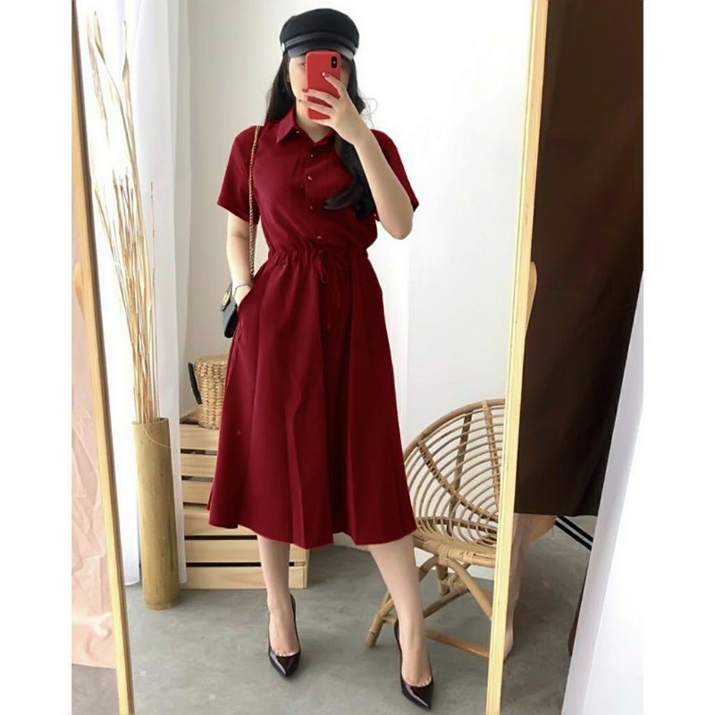 Jual JC- Dress wine / Dress Midi / Dress Merah / Dress Natal / Dress ...