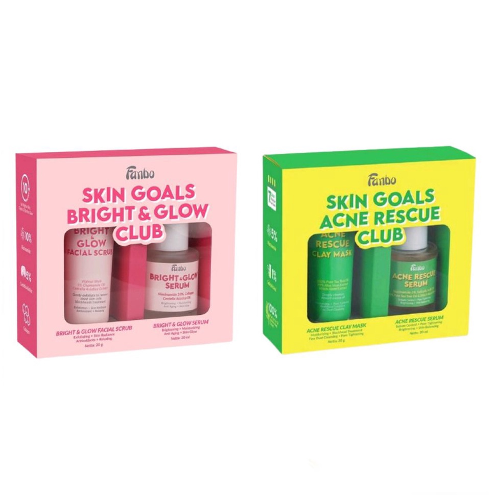 Jual FANBO Skin Goals Bright & Glow Club | Acne Rescue Club | Serum [Fanbo Paket] | Shopee Indonesia