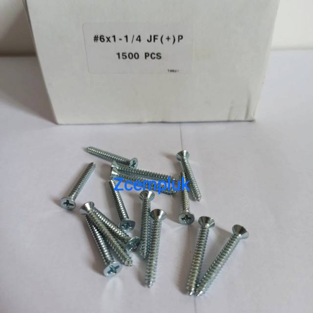 Jual Sekrup Triplek Tapping JF 6x1 1/4 100 Pcs Skrup Kepala Datar ...