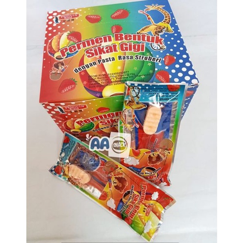 Jual PERMEN BENTUK SIKAT GIGI DENGAN PASTA RASA STROBERI ISI 30 X 15GR ...