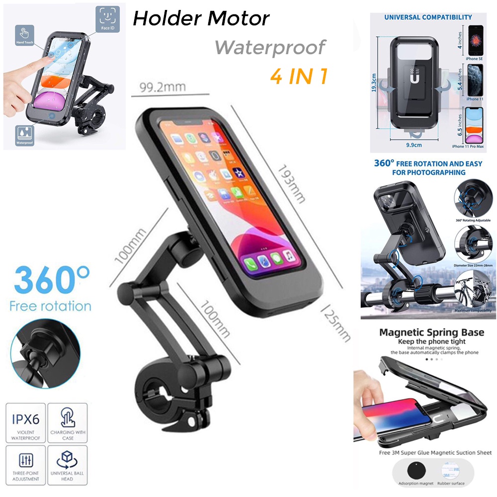 Jual Phone Holder Motor Stang Sepeda Waterproof Universal 4in1 Tempat Dudukan Hp Anti Air Stand ...