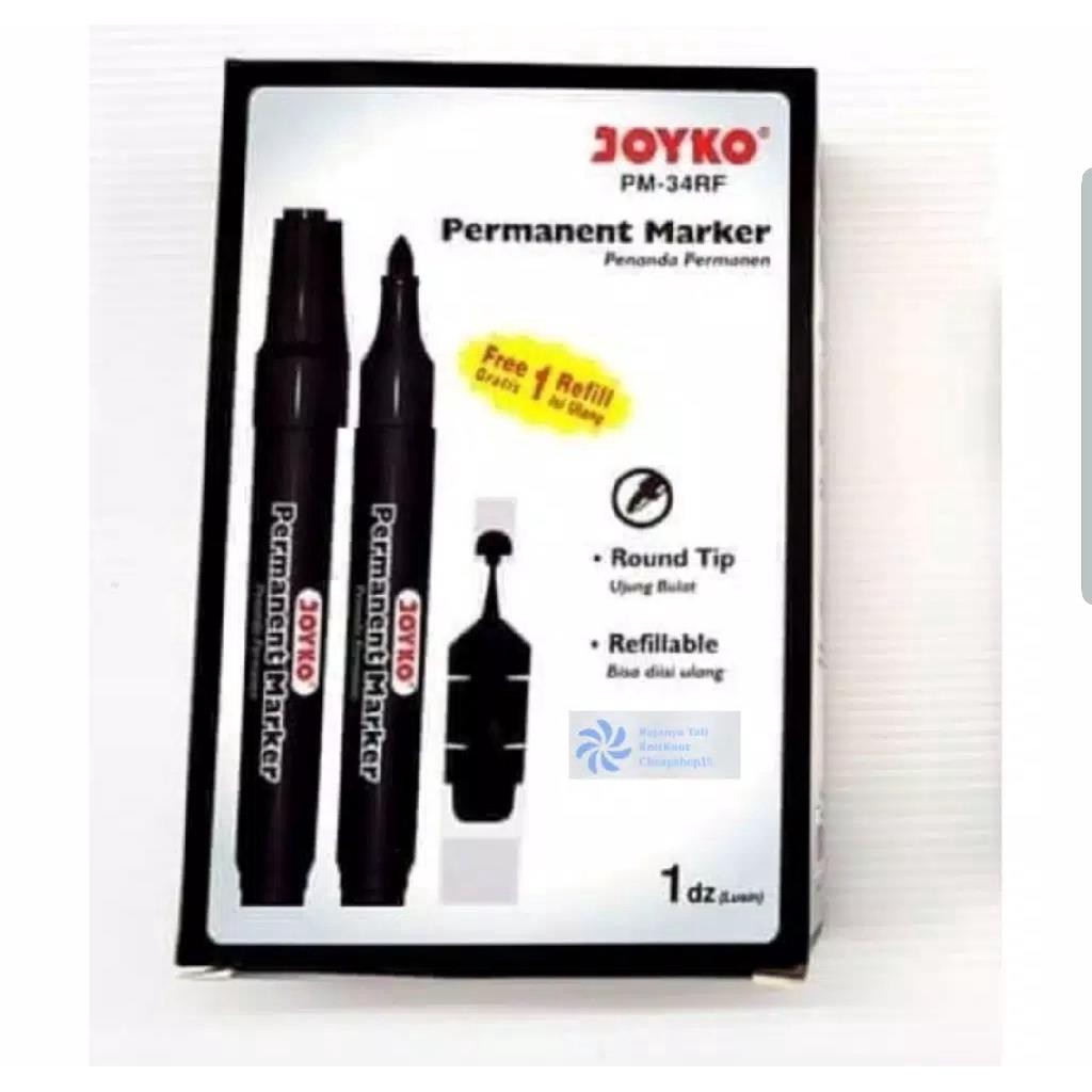 Jual Spidol Permanent Marker PM-34RF Joyko + Bonus Refil (Pcs) | Shopee ...