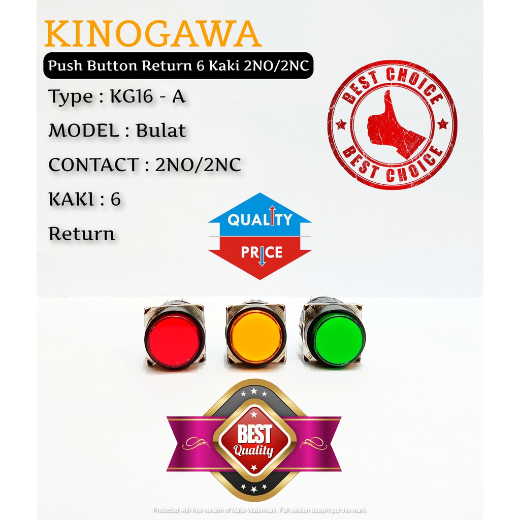 Jual Push Button Bulat 16mm 6 Kaki Spring KINOGAWA - Tombol ON-OFF ...